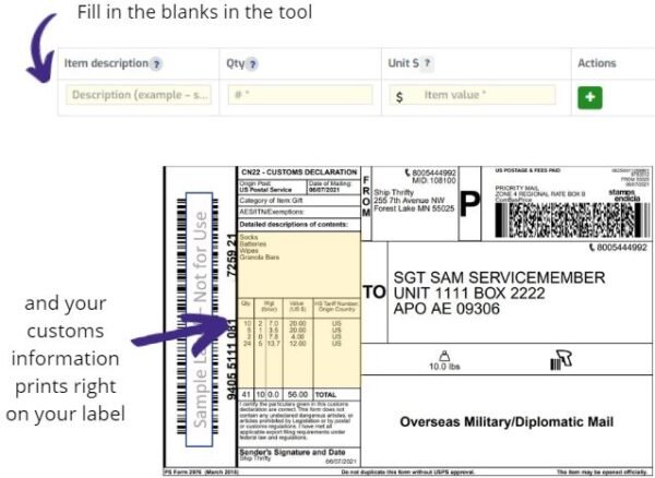 Military Care Package Customs Forms - Ship To Military